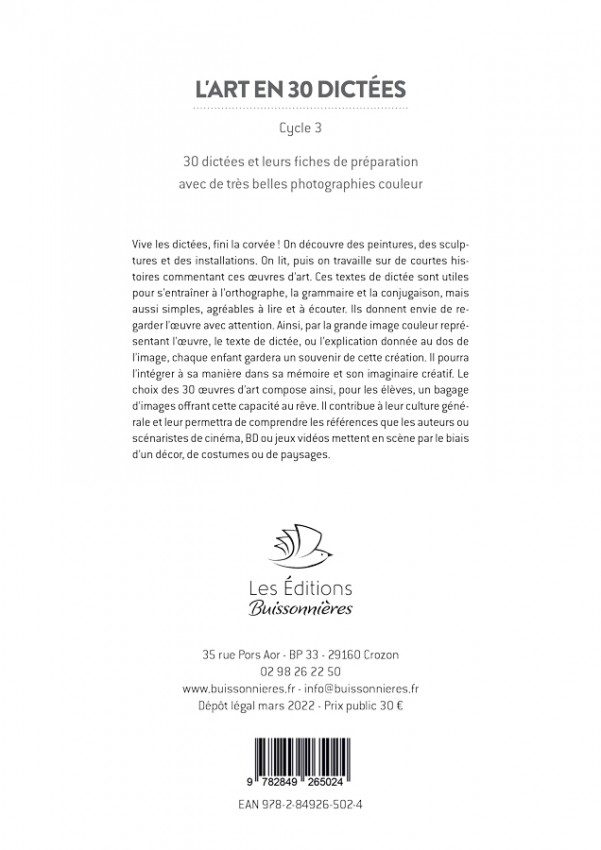 Scop Les Editions buissonnieres - L'art en 30 dictées